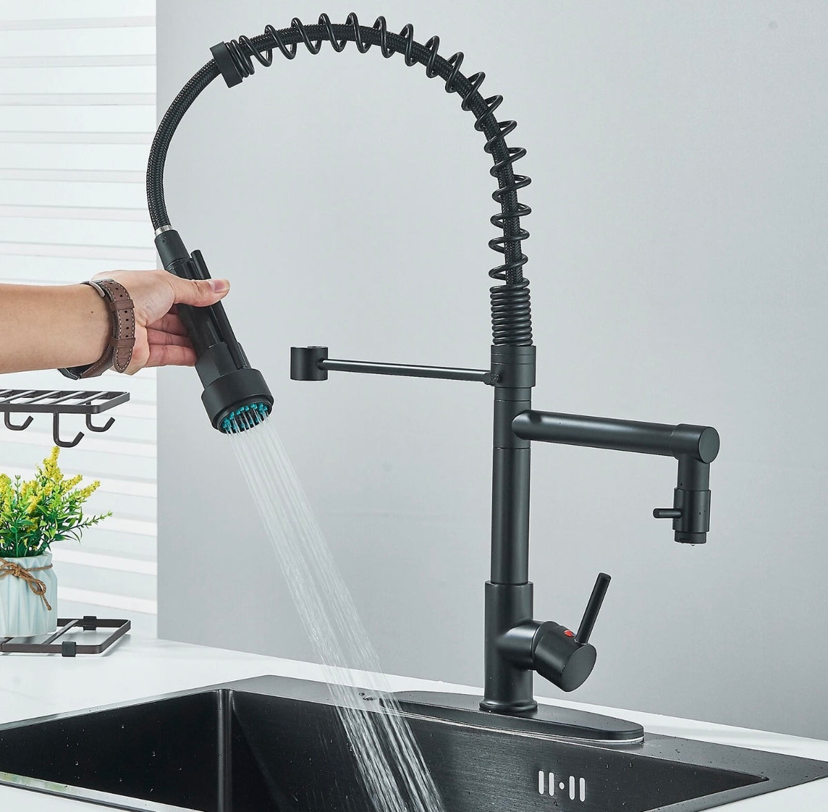 #1561 MATTE BLACK SPRING 2-FUNCTION PULL-DOWN KITCHEN FAUCET – Home Of ...