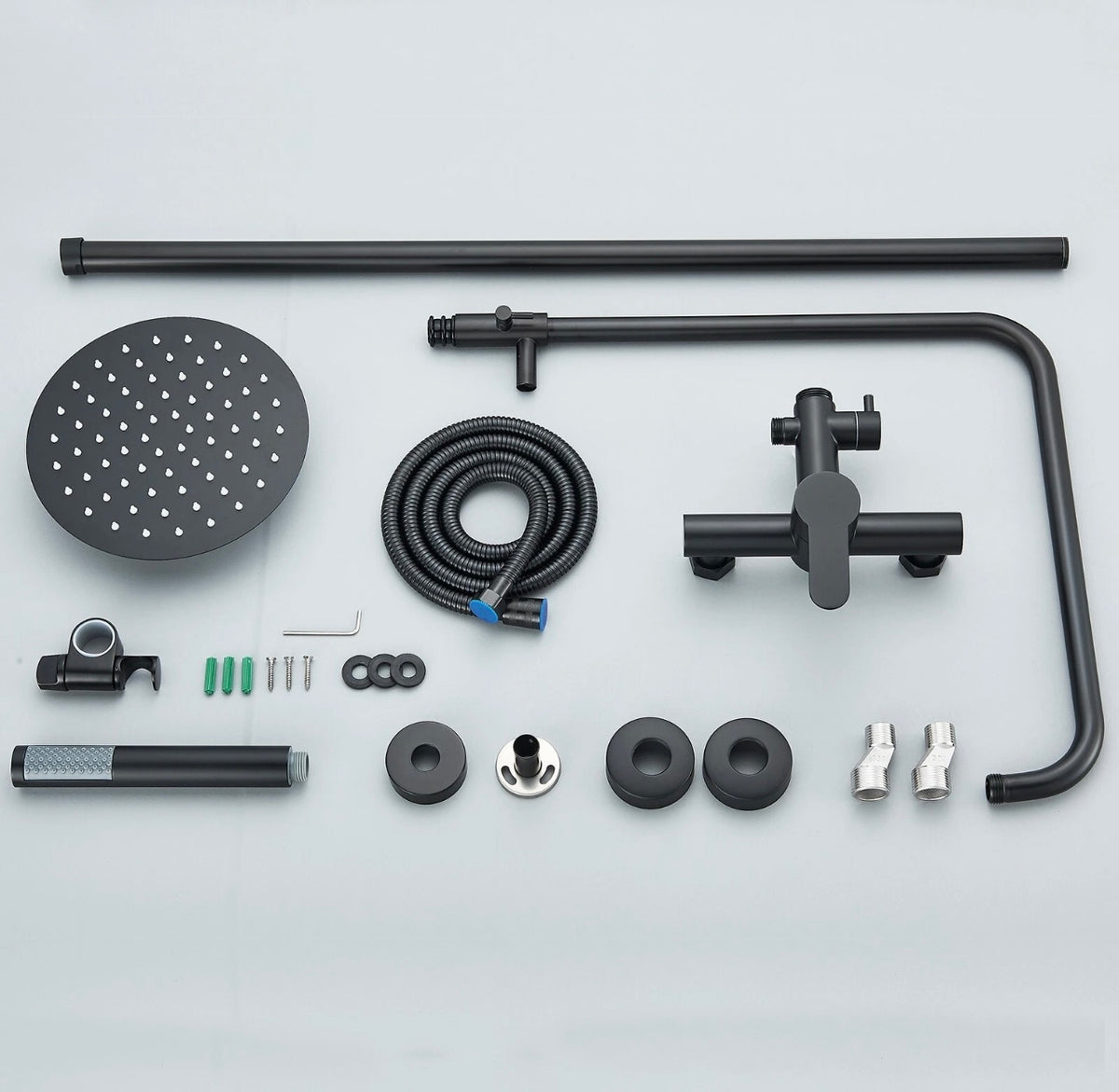 #1159 MATTE BLACK 2 IN 1 8-INCH RAIN SHOWER FAUCET SET EXPOSED SHOWER ...